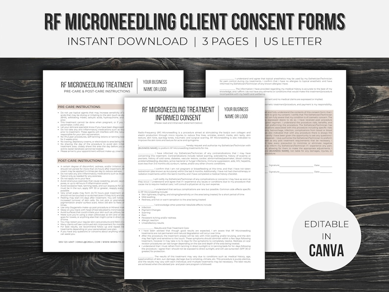 RF Microneedling Client Consent Template Editable Esthetician Forms ...