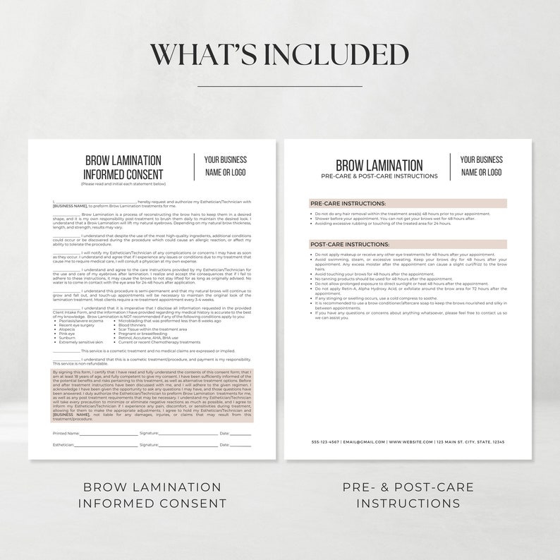 Brow Lamination Consent Forms Editable | Eyebrow Lamination | Editable Esthetician Template ...