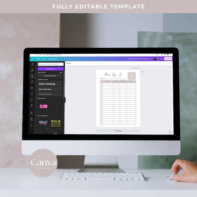 Sign in Sheet Template | Editable Client Sign in | Salon Sign in Sheet ...