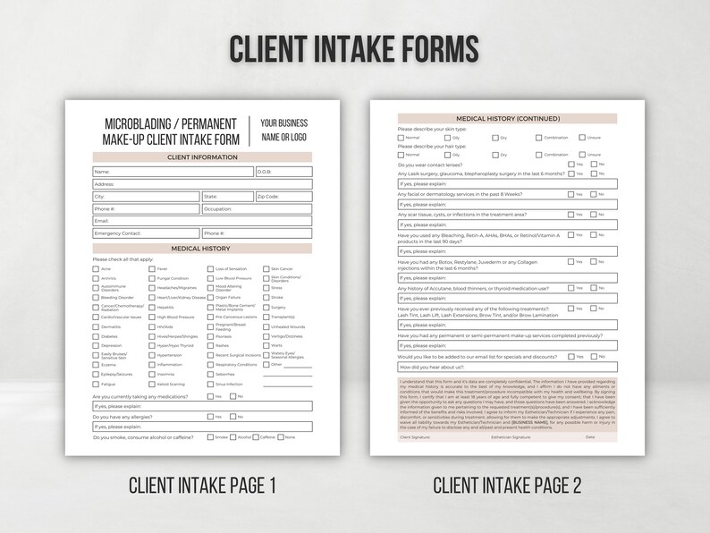 Permanent Make-up Client Consent Forms Editable | Microblading Template ...