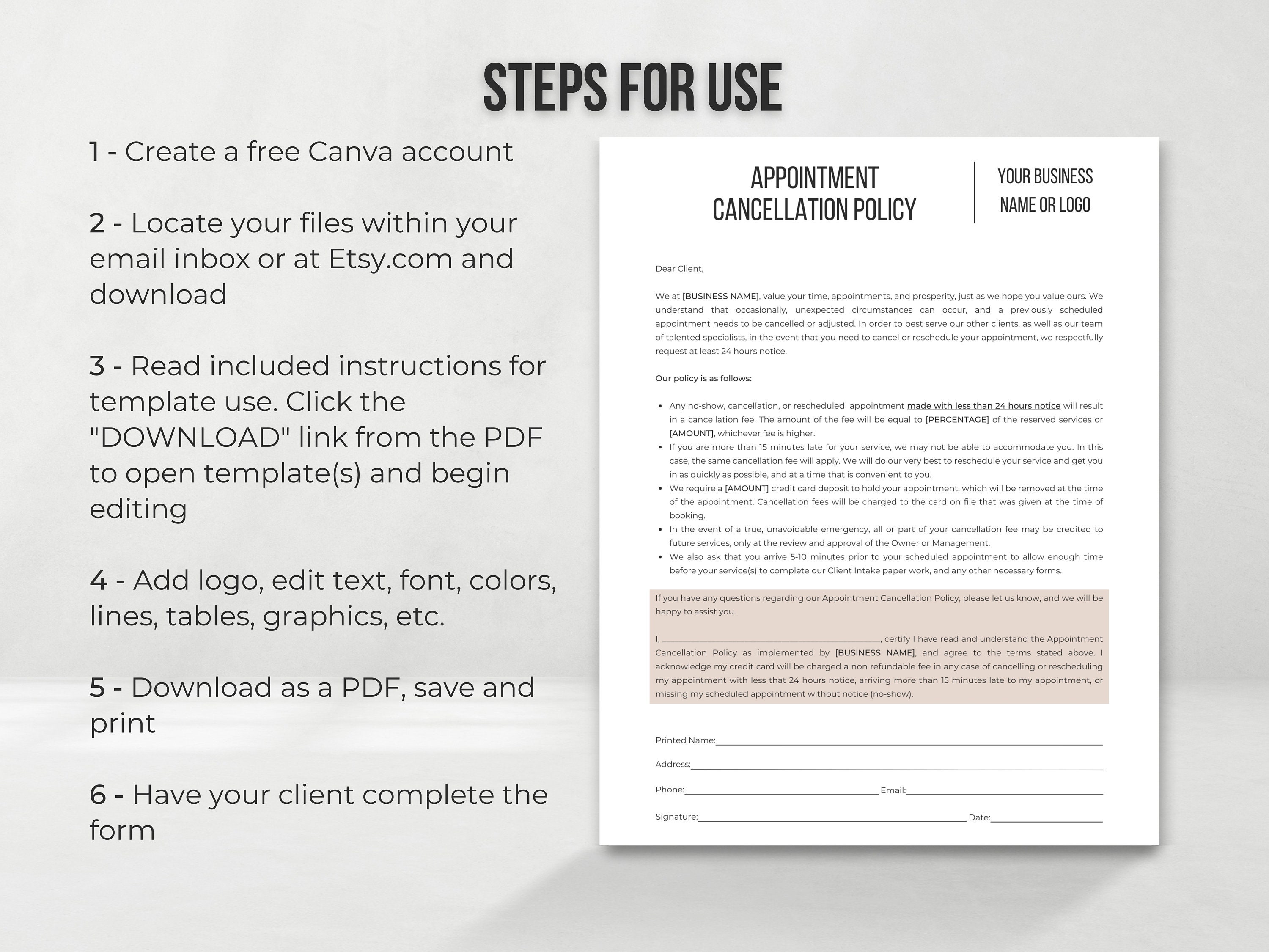 Appointment Cancellation Policy Form Editable | Appointment Template ...