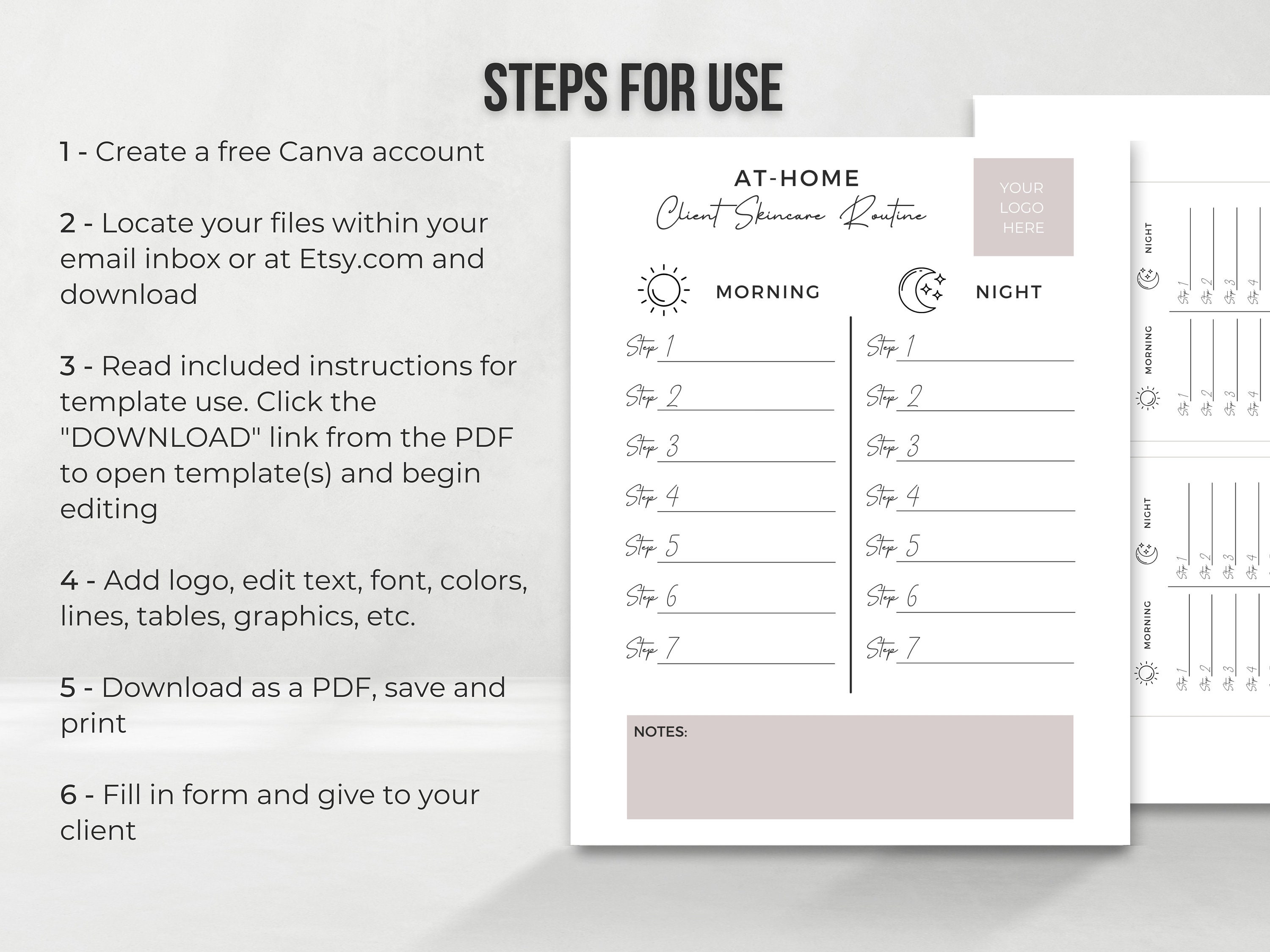 Editable Client Skincare Routine | Skin Routine Guide Template ...