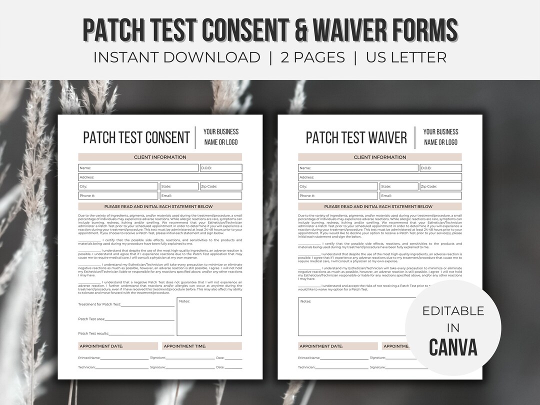 Patch Test Consent and Waiver Forms Editable | Lash Artist Forms ...
