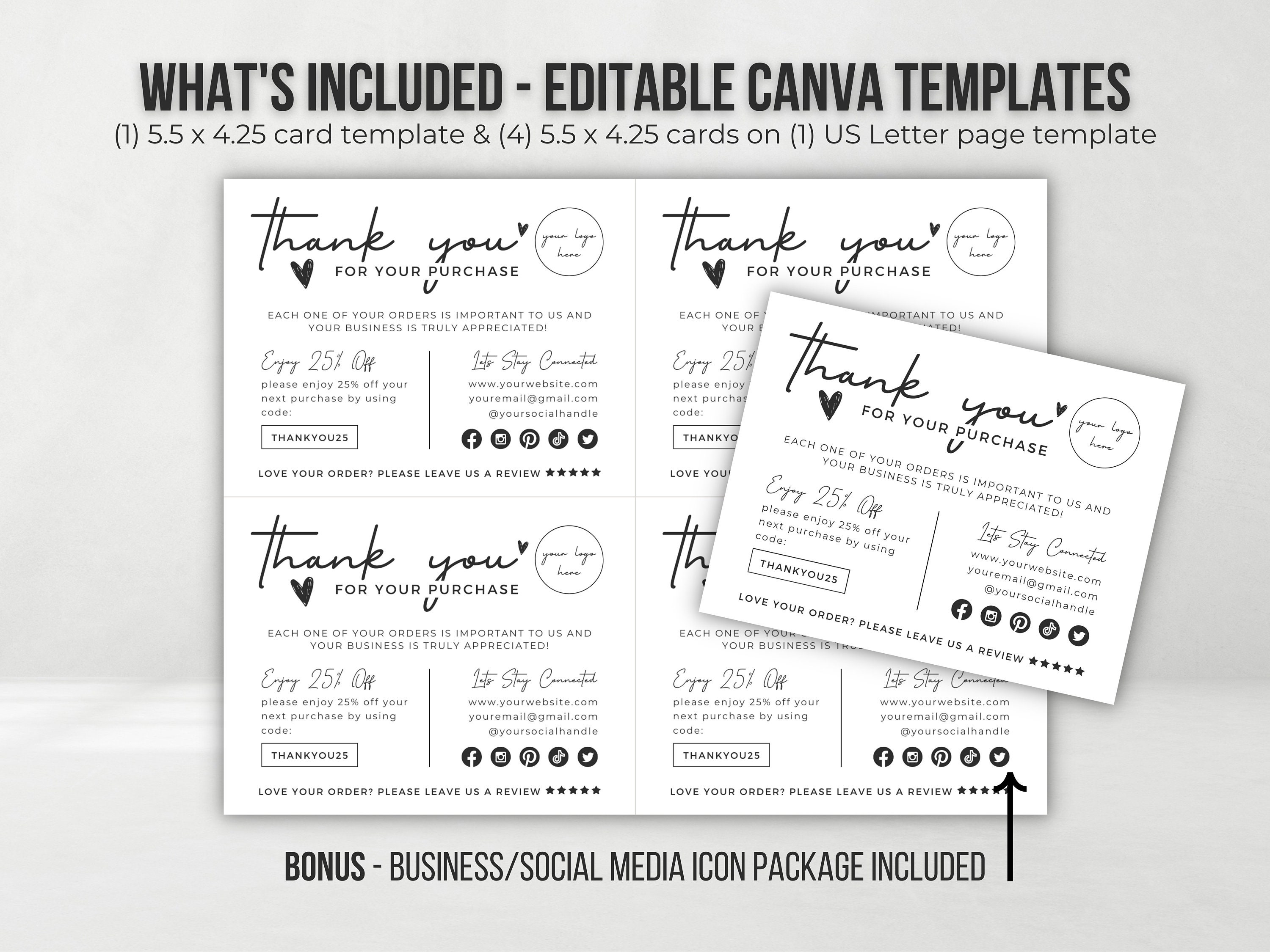 Business Thank You Card Editable | Printable Thank You Insert ...