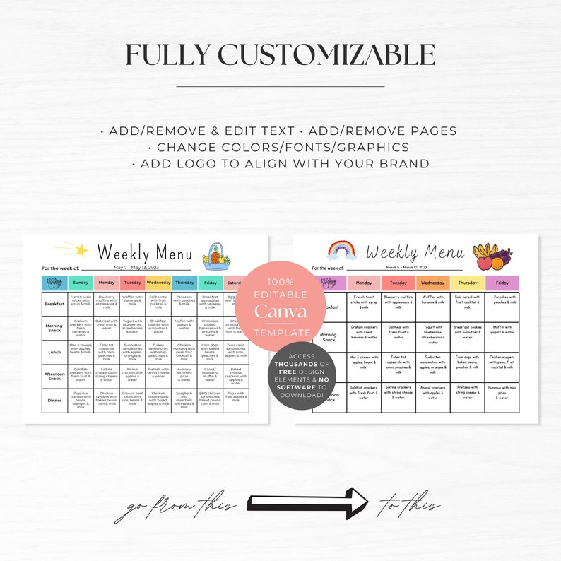 Editable Home Daycare Weekly Menu | Home School Meal Planner ...