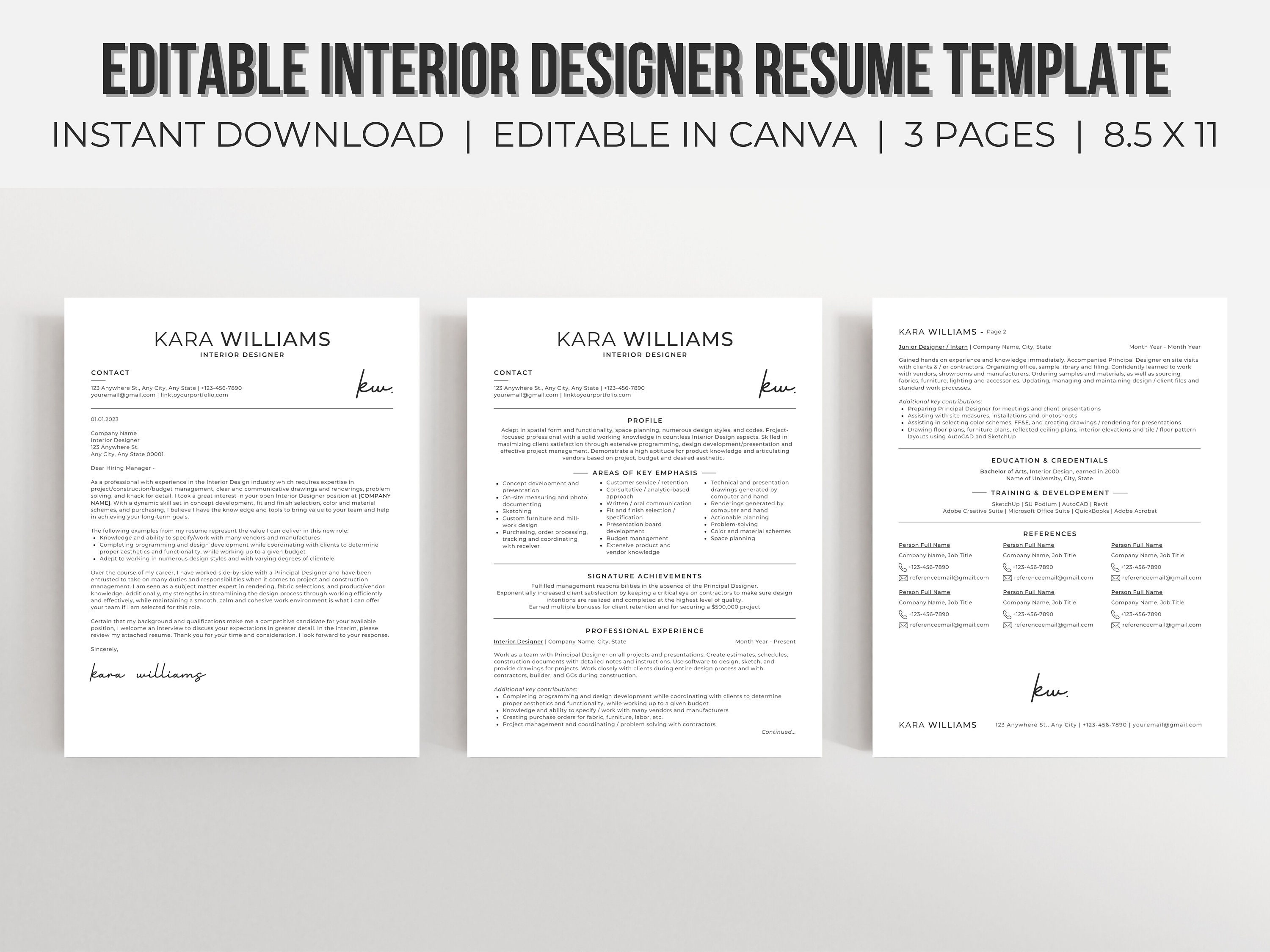 Interior Designer Resume Template Resume With Cover Letter Resume ...