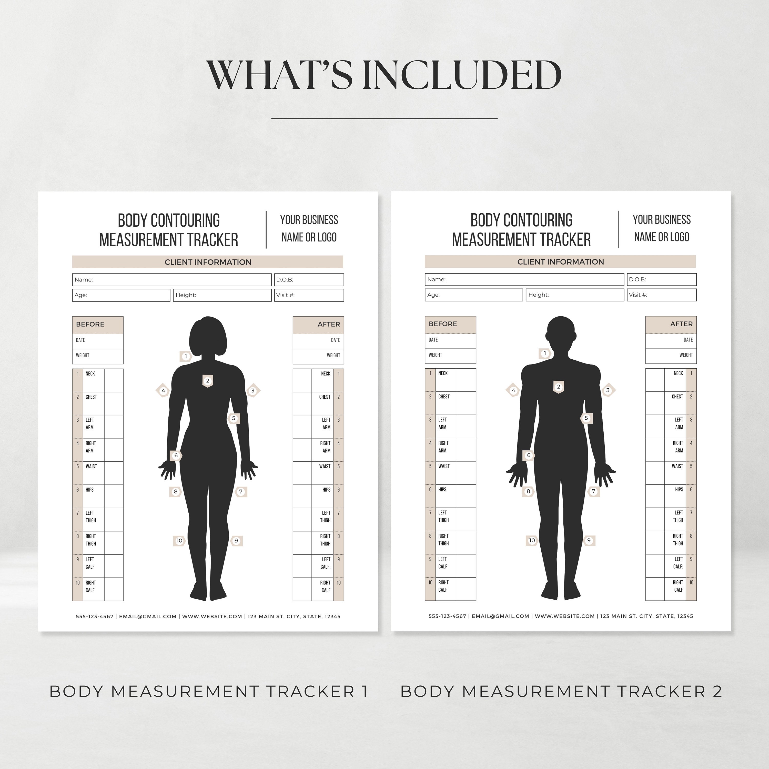 Body Sculpting Measurement Tracker Template | Editable Body Contouring ...