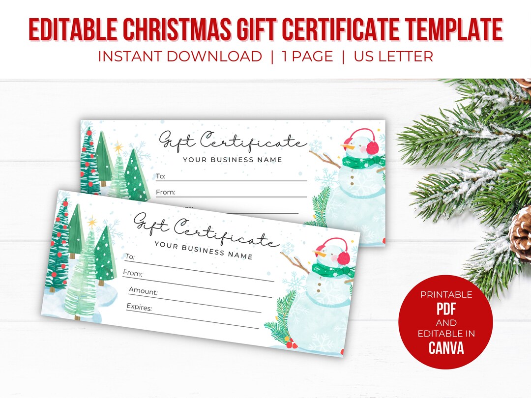 Editable Christmas Gift Certificate Template | Printable Gift ...