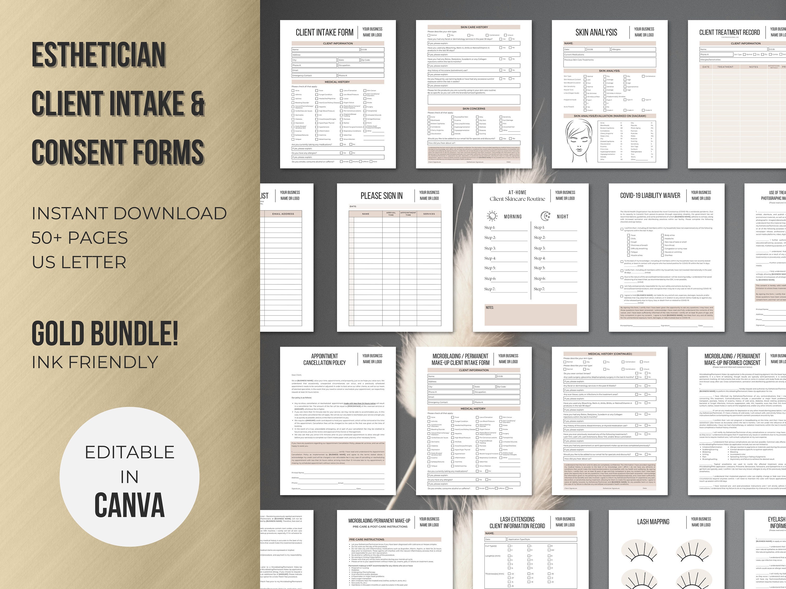 Esthetician Client Consent Forms Editable | Microblading Consent Forms ...
