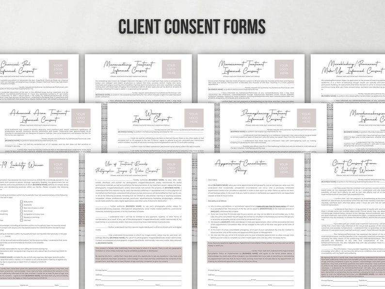 Editable Esthetician Client Consent Forms Facial Consent Forms Waxing Consent Forms Esthetician ...