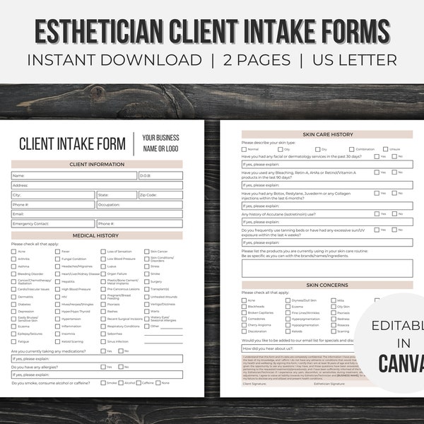 Esthetician Forms - Etsy