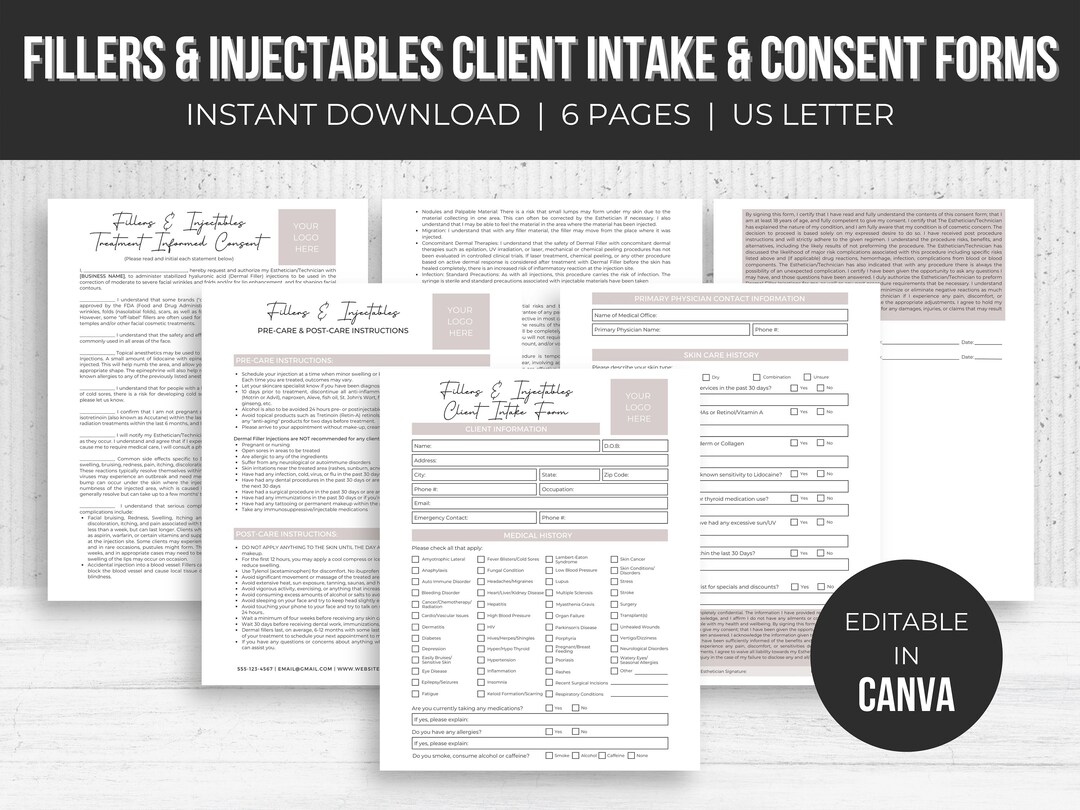 Editable Dermal Filler Client Consent Forms | Fillers and Injectables ...