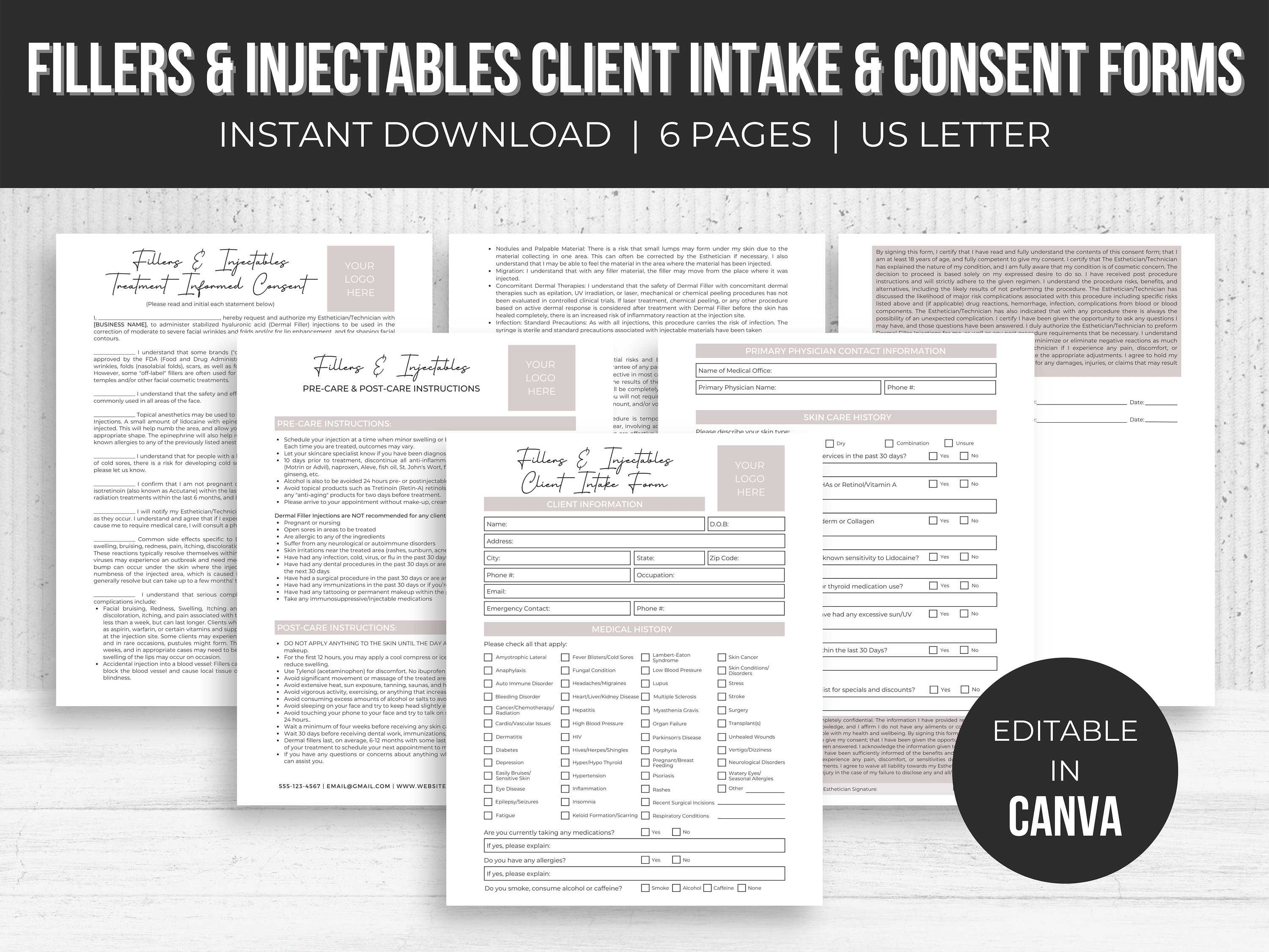 Editable Dermal Filler Client Consent Forms | Fillers and Injectables ...