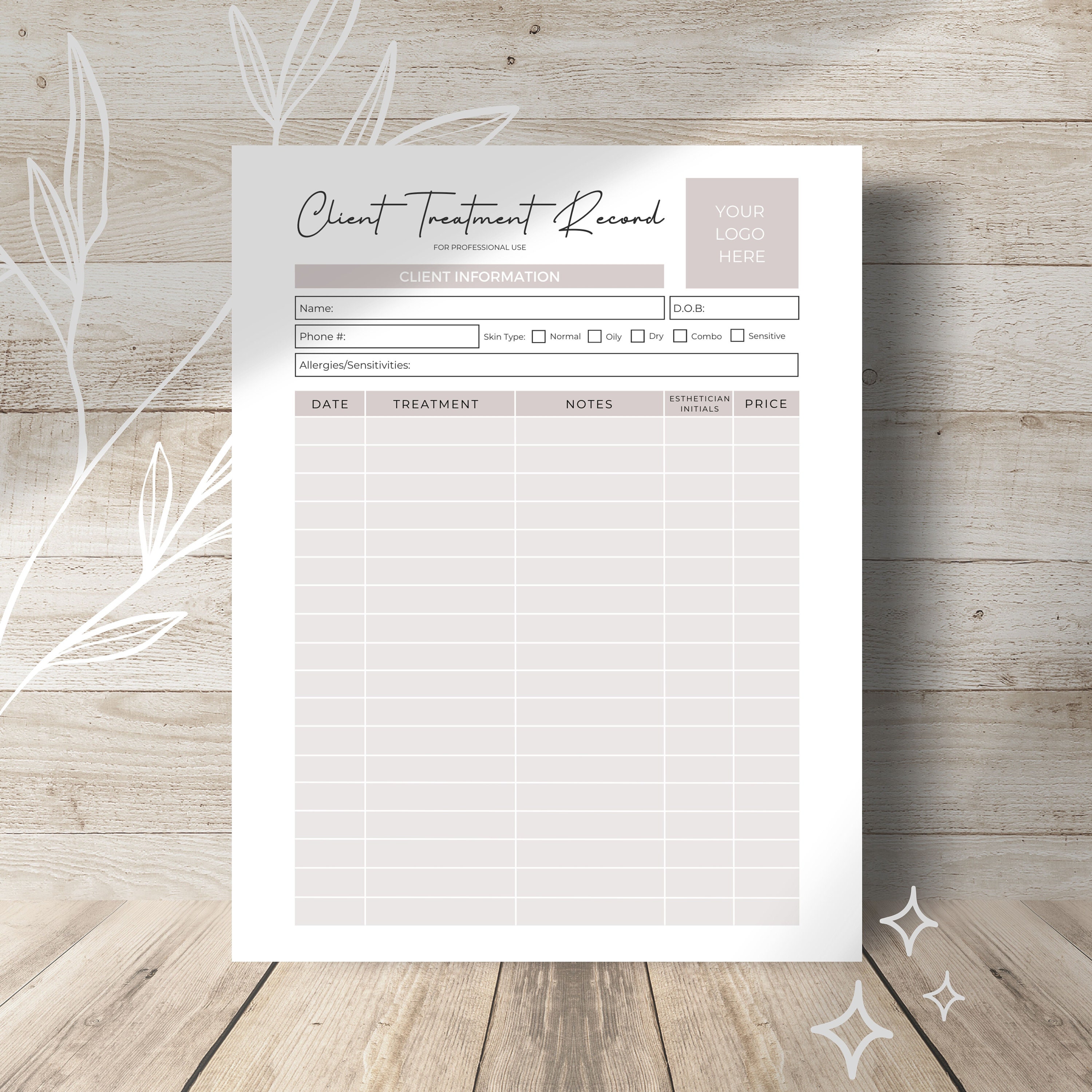 Client Treatment Log Template Editable Client Treatment Record ...