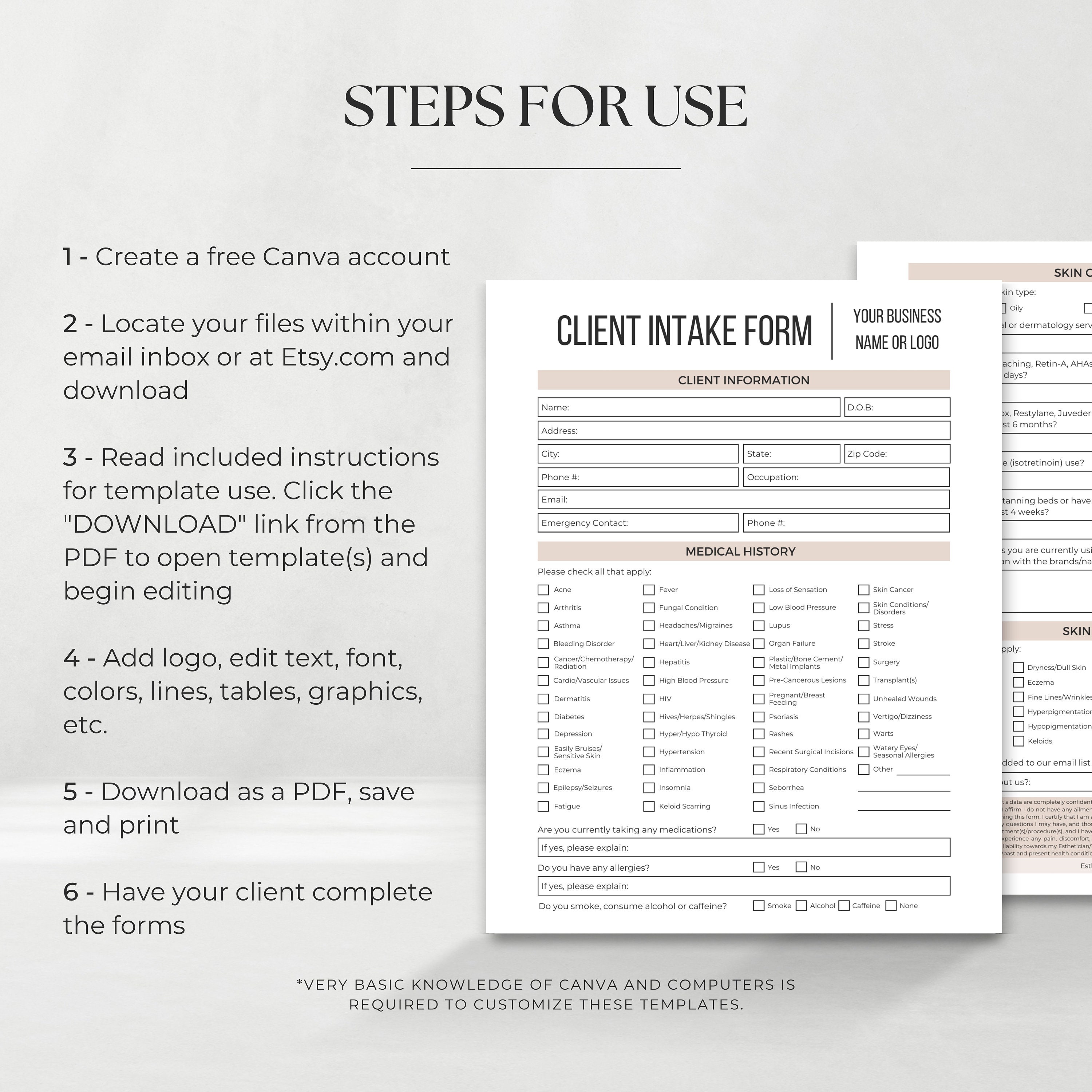 Esthetician Client Intake Forms Editable Client Intake - Etsy