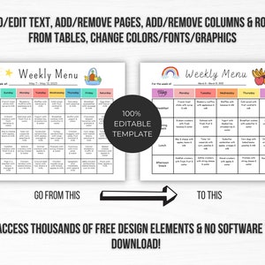 Home Daycare Weekly Menu Editable | Preschool Menu | Home School Meal ...