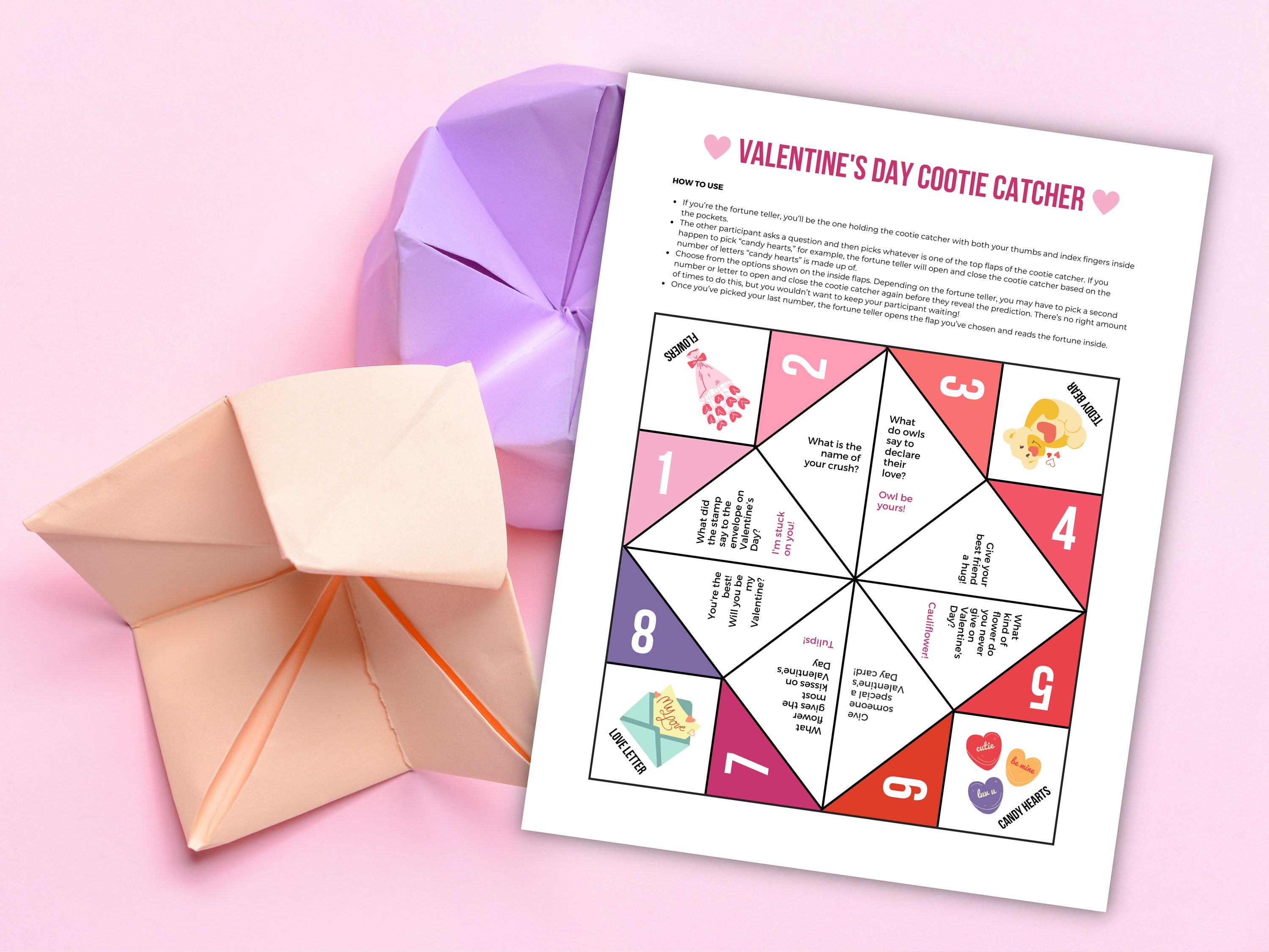 Valentine's Day Cootie Catcher Valentine's Day Fortune Teller Valentine ...