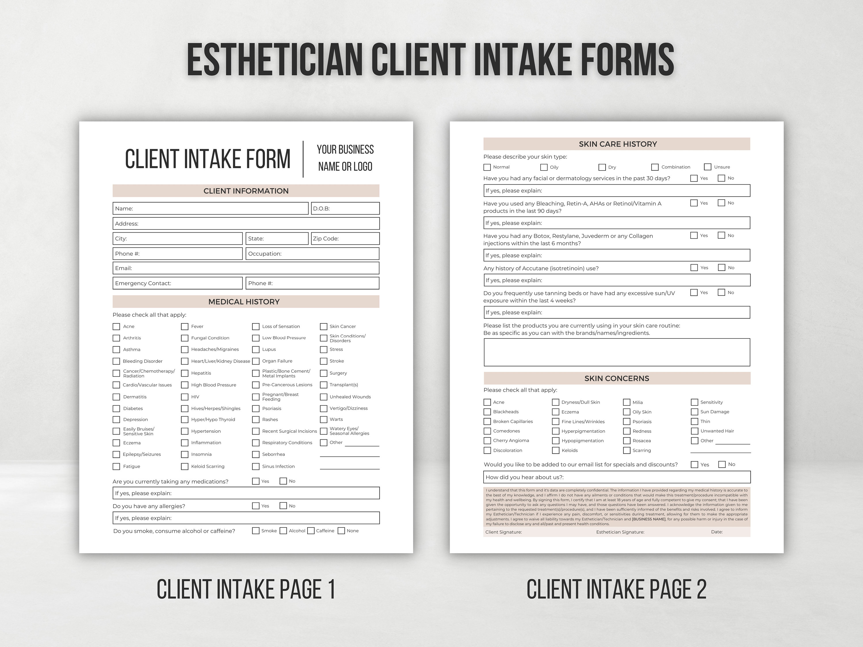 Esthetician Client Consent Forms Editable | Facial Consent Forms ...