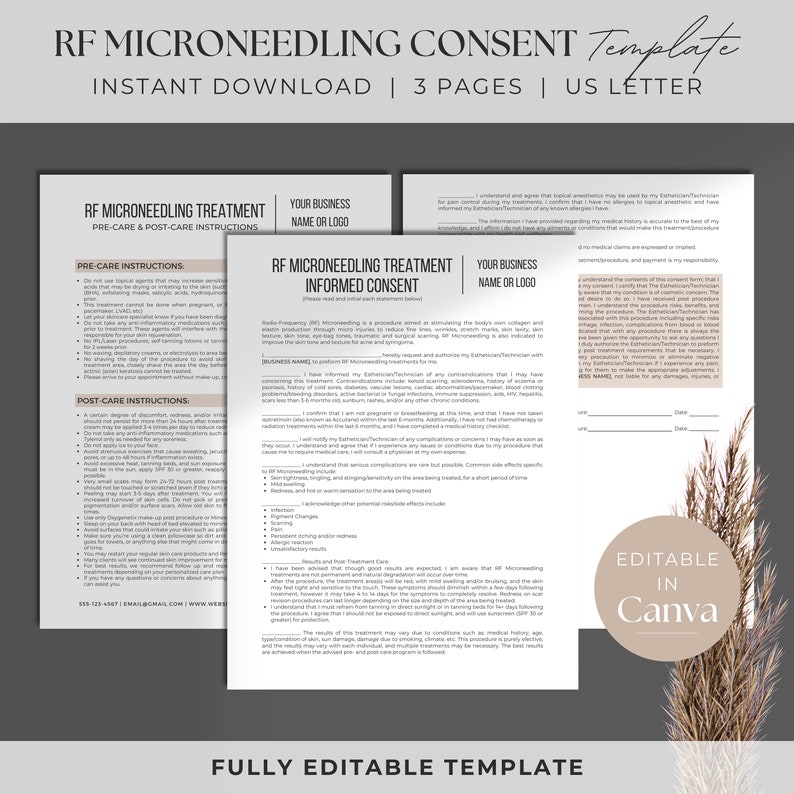 RF Microneedling Client Consent Template | Editable Esthetician Forms ...