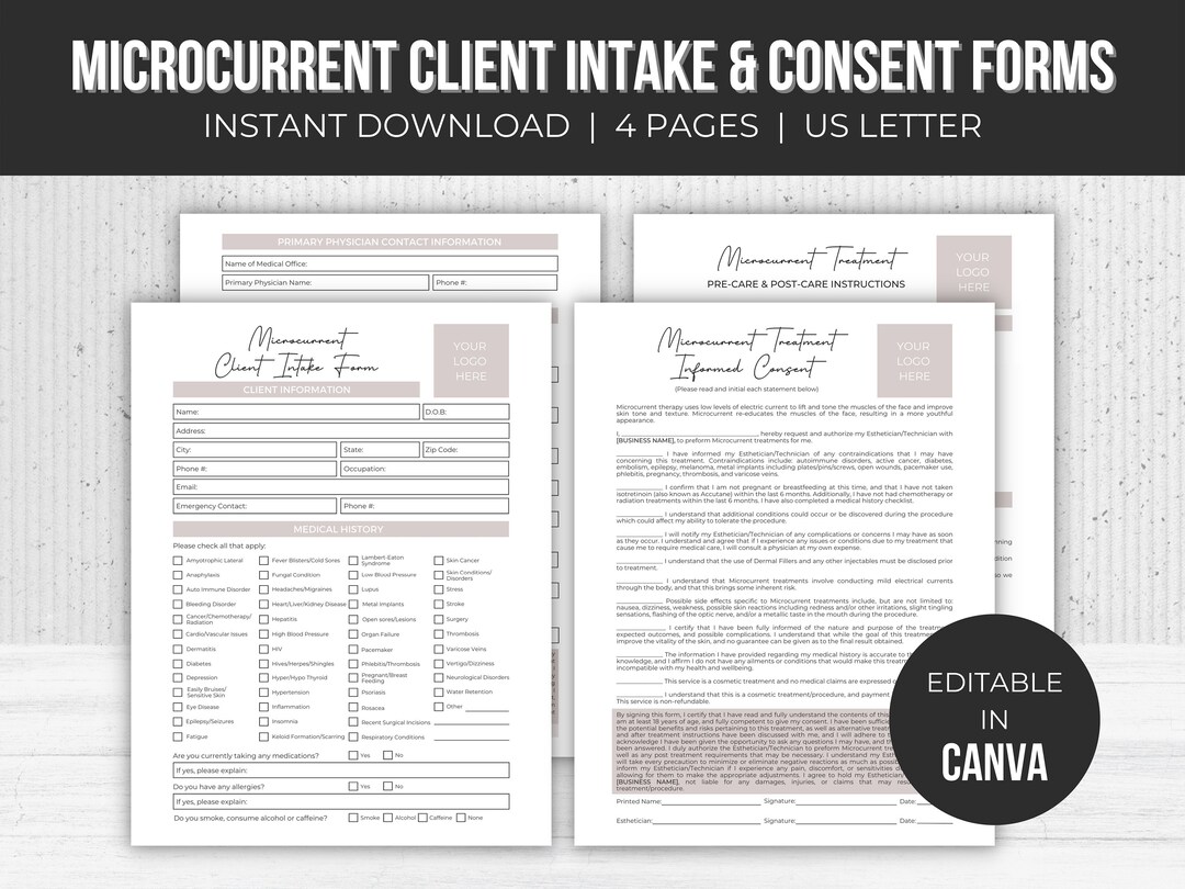 Editable Microcurrent Treatment Client Consent Forms Esthetician ...