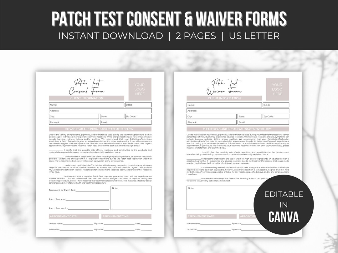 Editable Patch Test Consent and Waiver Forms | Esthetician Templates ...