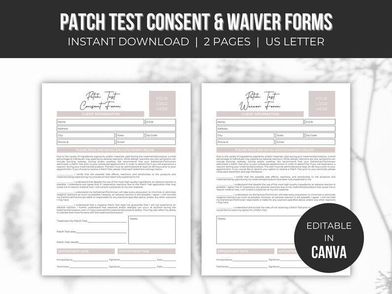 Editable Patch Test Consent and Waiver Forms | Esthetician Templates ...