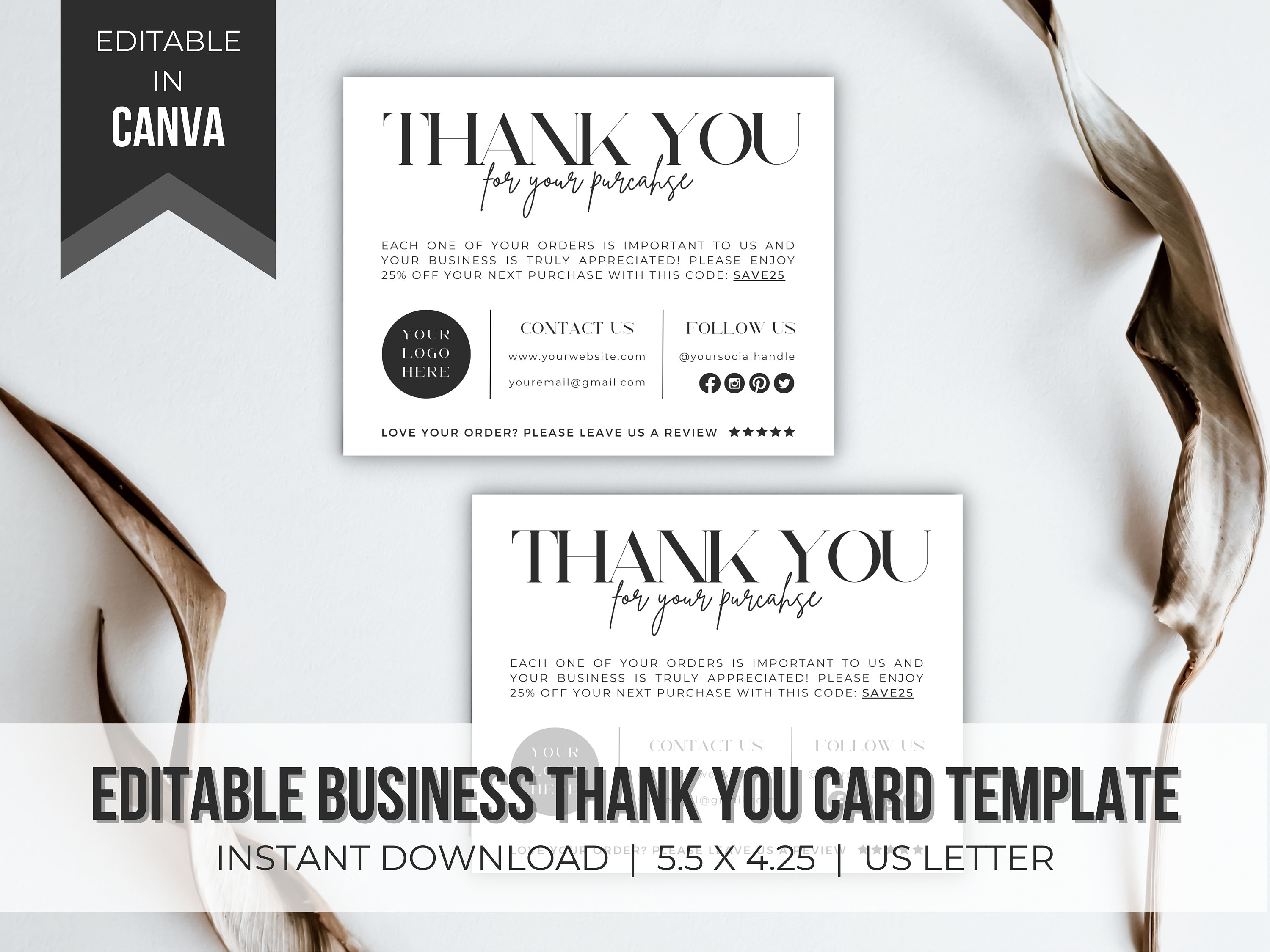Business Thank You Card Template | Editable Thank You Insert ...