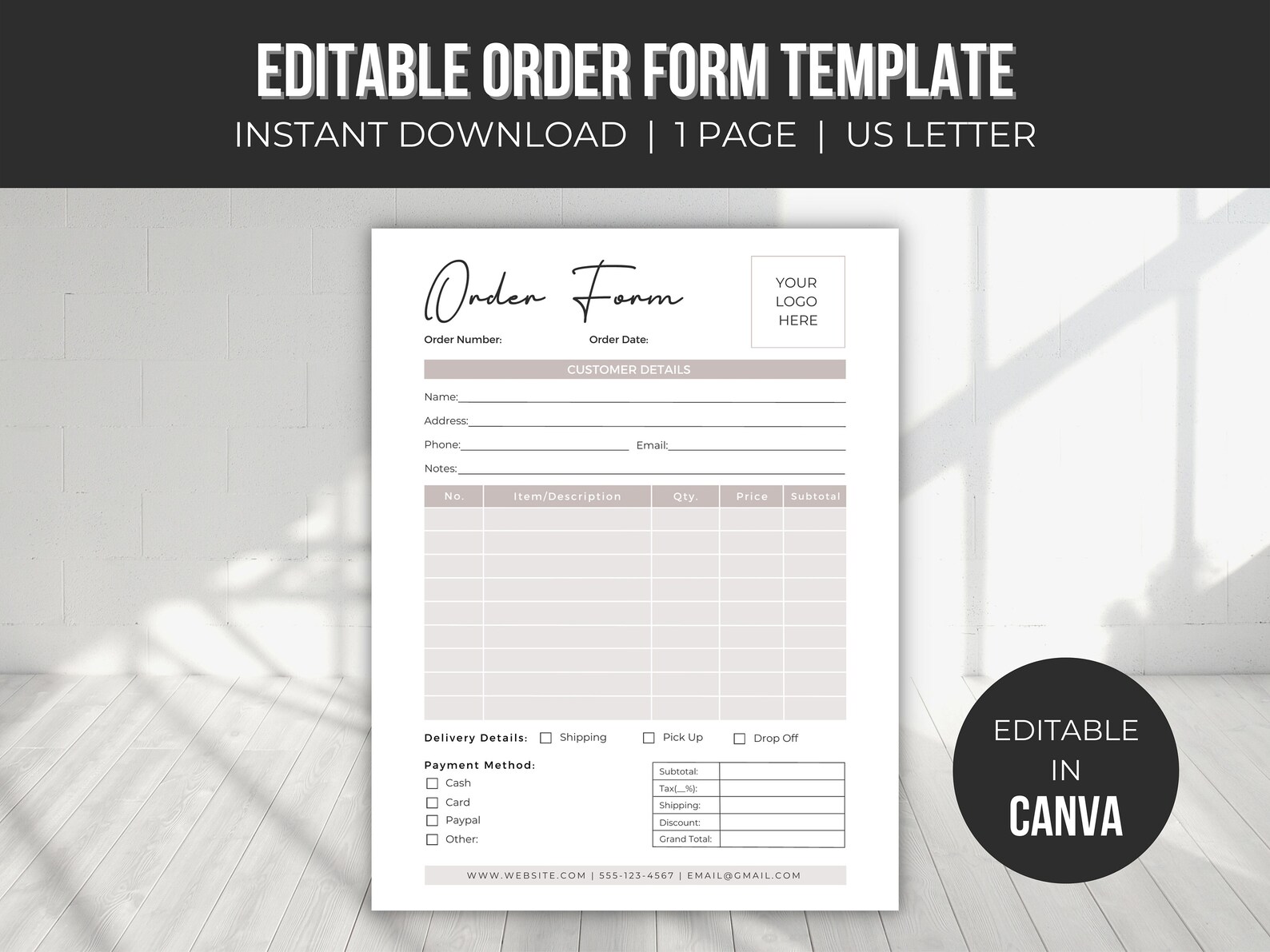 Order Form Template Editable | Custom Order Form | Purchase Order Form ...