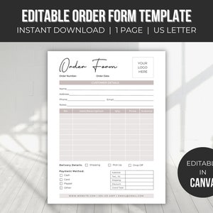 Order Form Template Editable | Custom Order Form | Purchase Order Form | Business Order Form ...