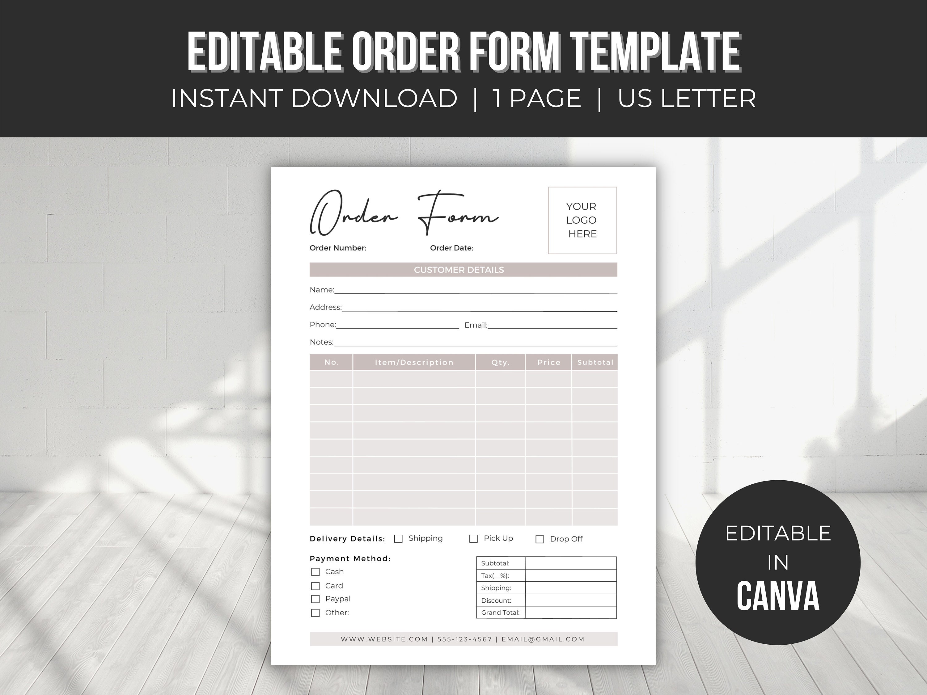 Order Form Template Editable Custom Order Form Purchase Order Form ...
