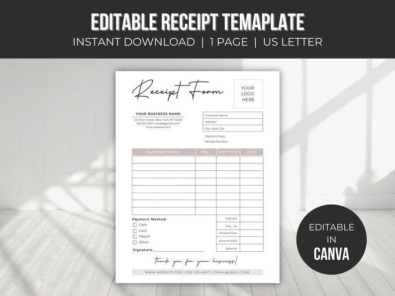 Receipt Template Editable Printable Receipt Business Receipt Sales ...
