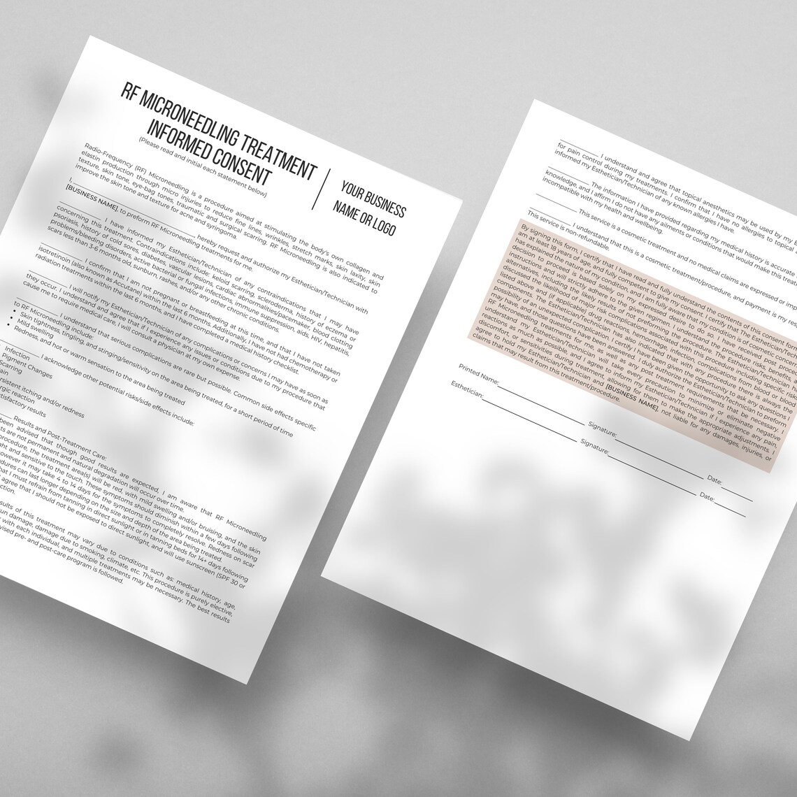 RF Microneedling Client Consent Template | Editable Esthetician Forms ...