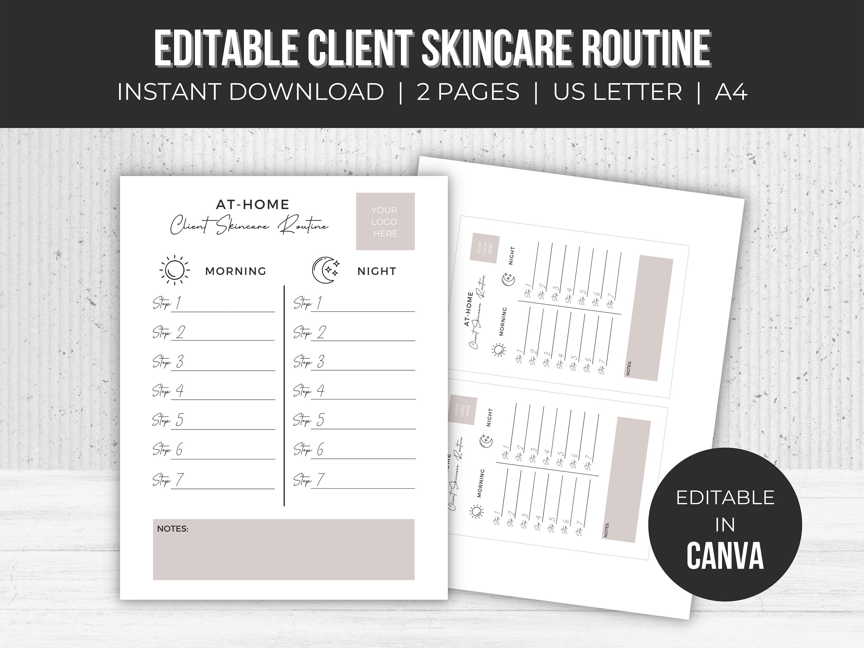 Editable Client Skincare Routine Skin Routine Guide Template - Etsy