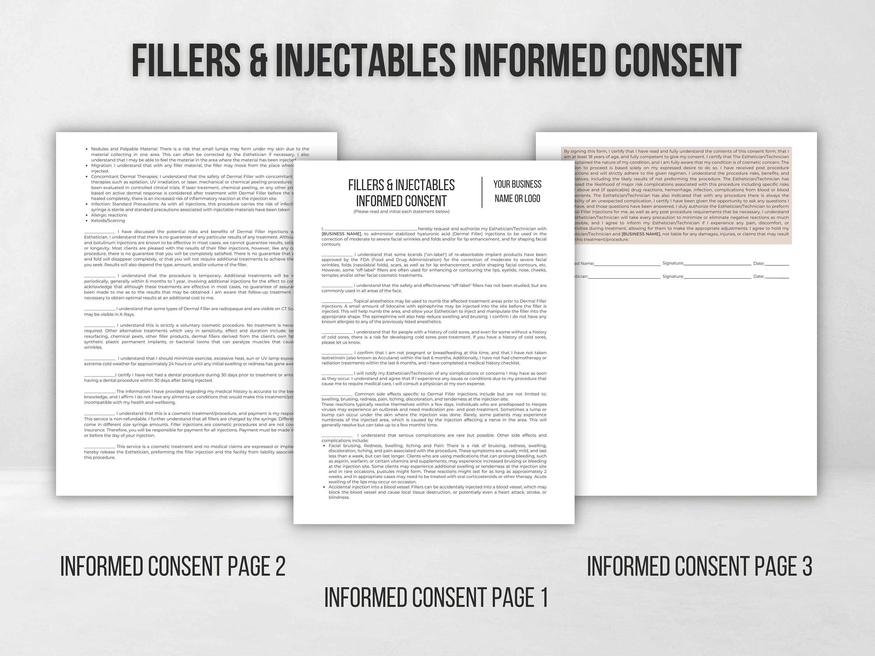 Fillers an Injectables Client Consent Forms Editable Dermal Fillers ...