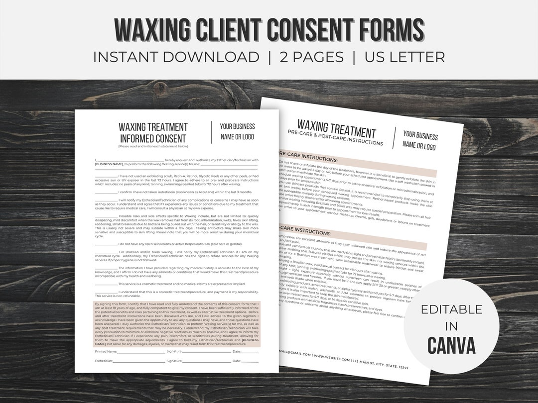 Waxing Client Consent Forms Editable | Body Waxing Template ...