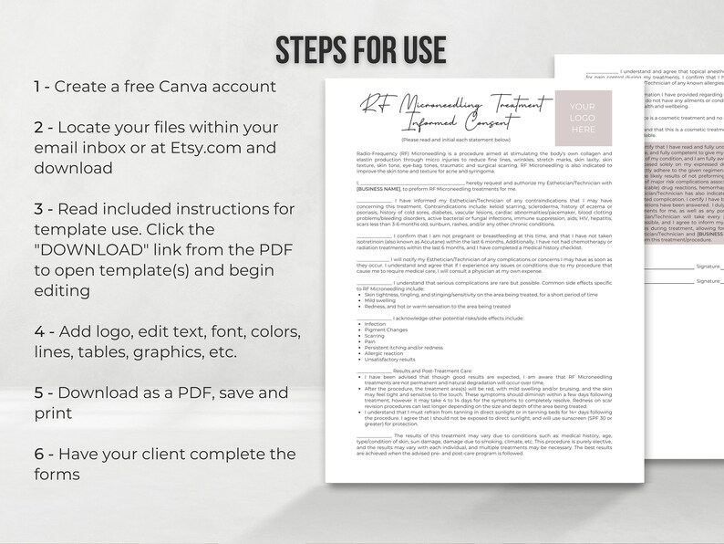Editable RF Microneedling Client Consent Forms Esthetician Template ...