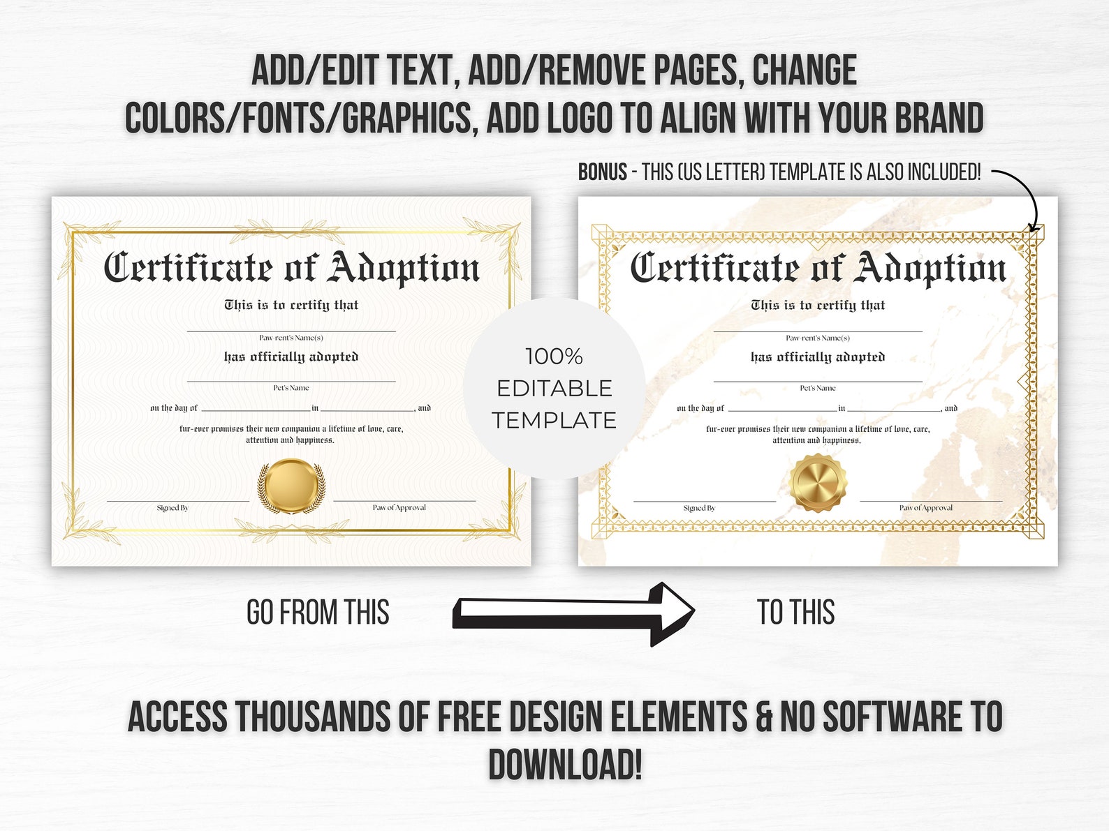 Pet Certificate of Adoption Editable | Adoption Certificate | Dog ...