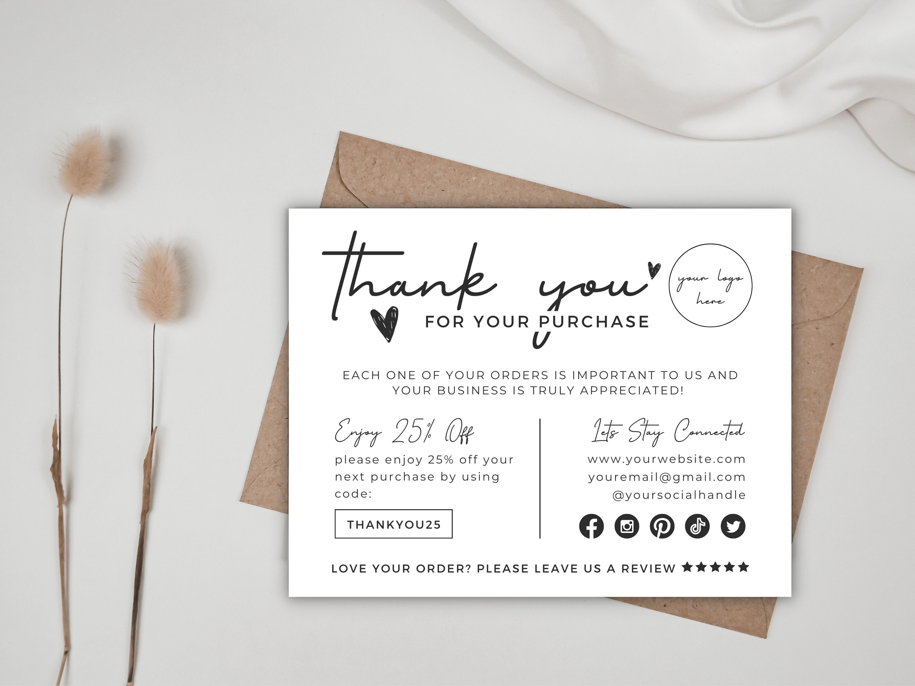 Business Thank You Card Editable Printable Thank You Insert Customer ...