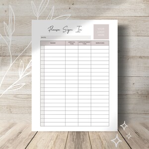 Sign in Sheet Template | Editable Client Sign in | Salon Sign in Sheet ...