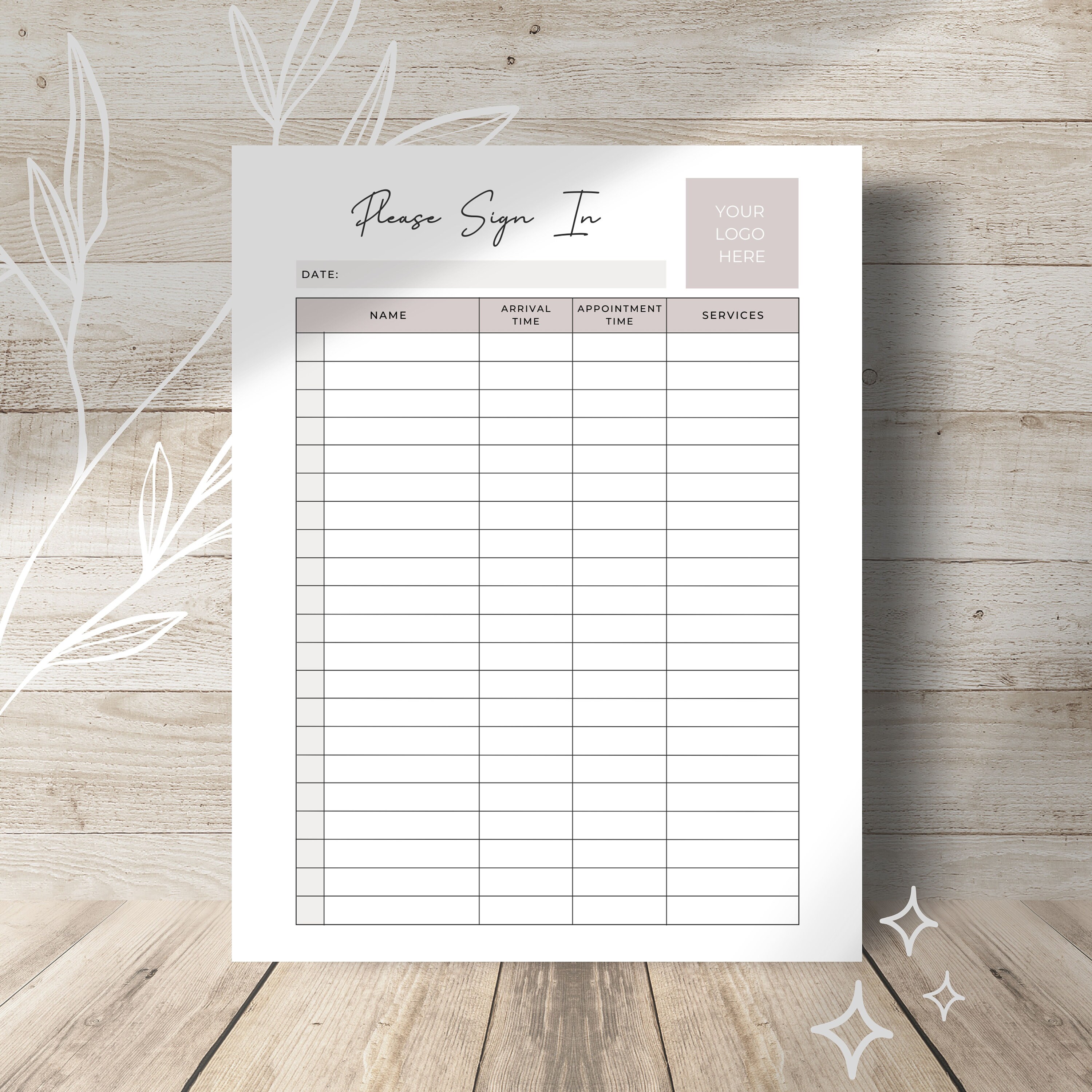 Sign in Sheet Template | Editable Client Sign in | Salon Sign in Sheet ...