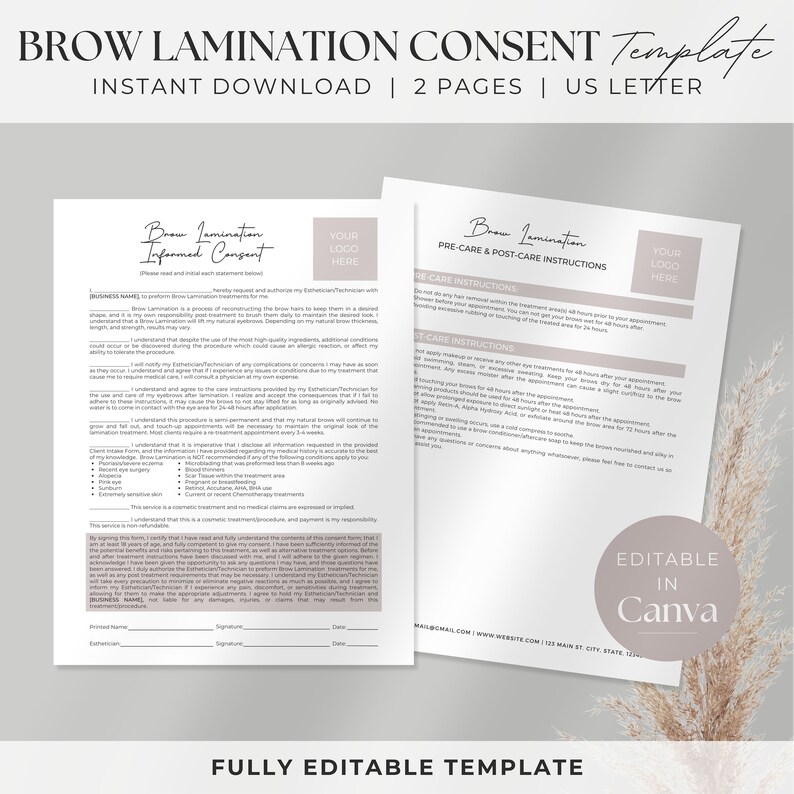 Editable Brow Lamination Consent Forms | Eyebrow Lamination Consent ...