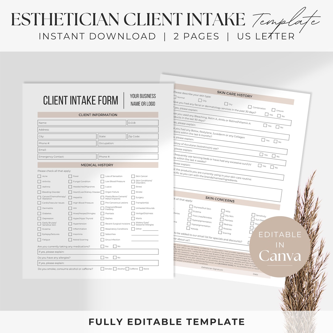 Esthetician Client Intake Forms | Editable Client Intake | Esthetician ...