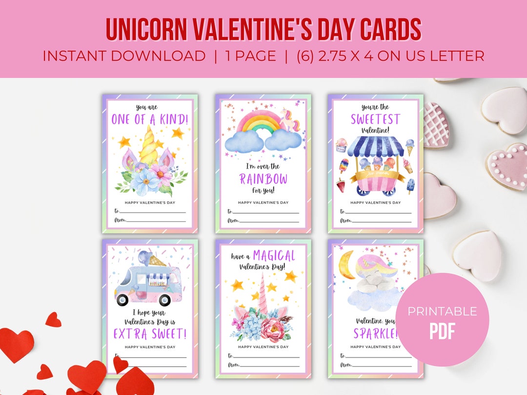 Classroom Valentine Printable | Unicorn Valentine's Day Cards for Kids ...