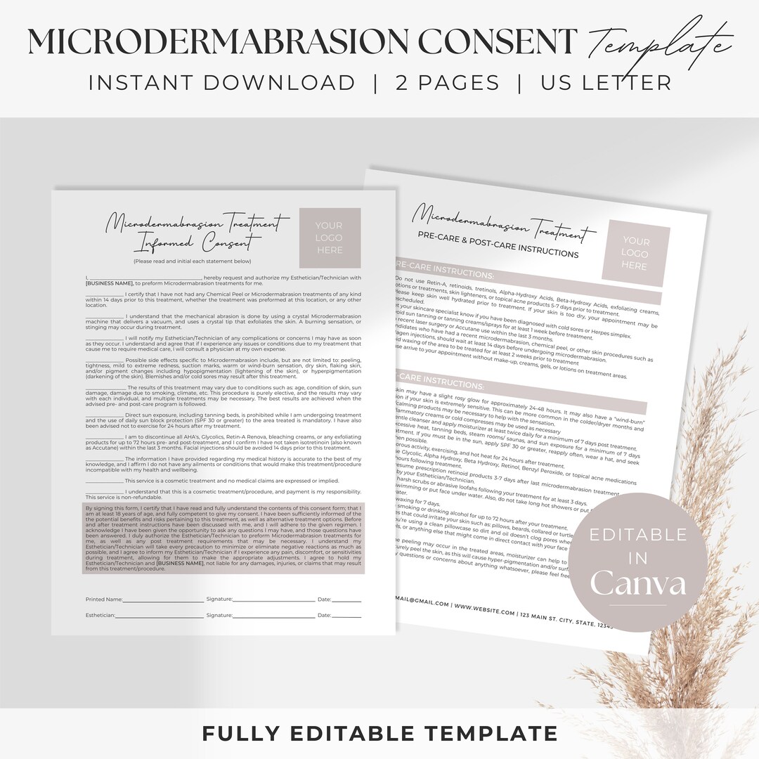 Editable Microdermabrasion Consent Forms | Esthetician Consent Forms | Esthetician Template ...