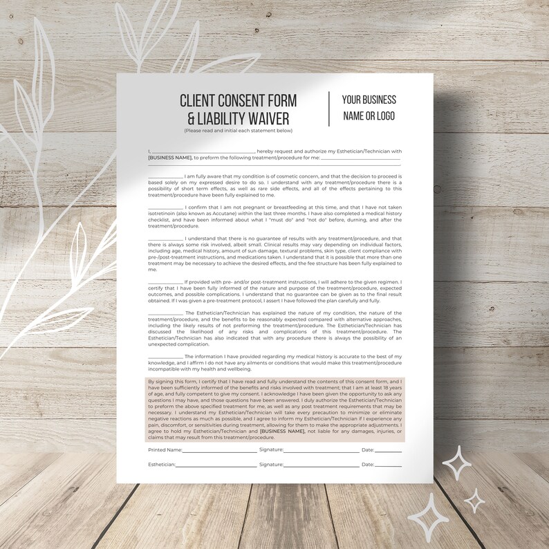 Esthetician General Liability and Client Consent Forms | Editable ...