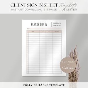 Client Sign in Sheet | Salon Sign in Sheet | Editable Esthetician Forms ...