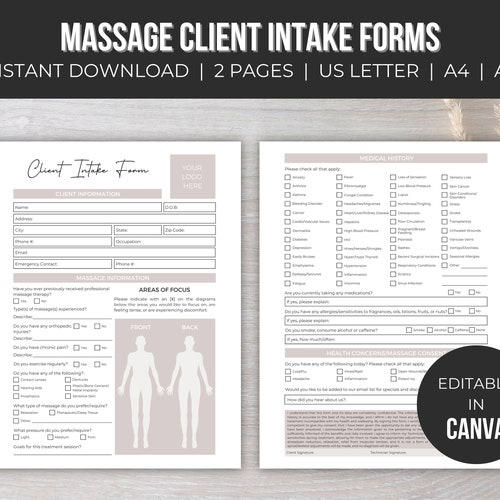Editable Massage Client Intake and Consent Forms Massage - Etsy