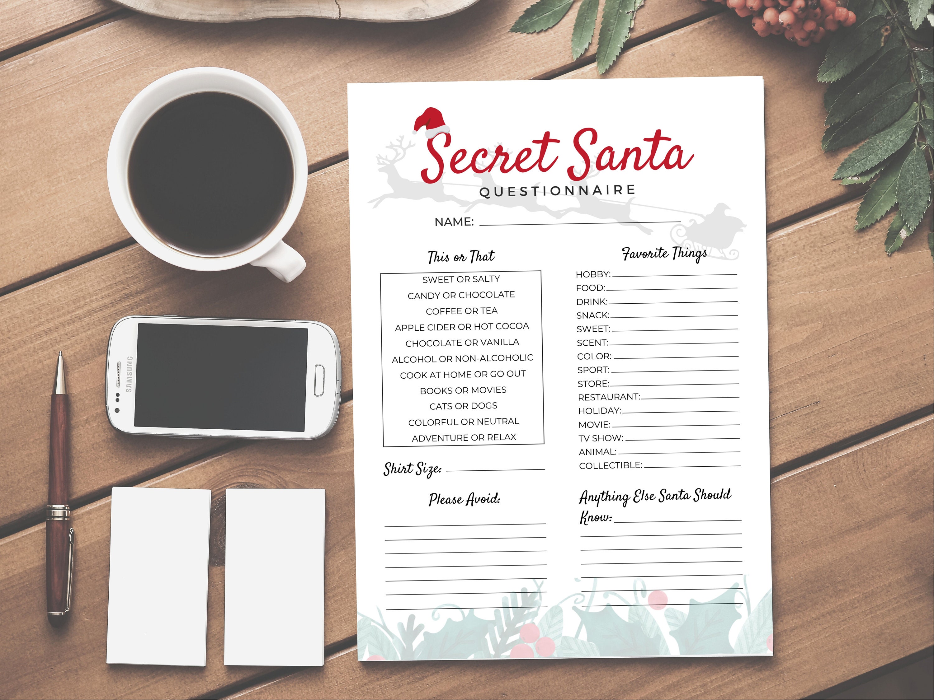 Printable Secret Santa Questionnaire | Work Secret Santa | Wish List ...