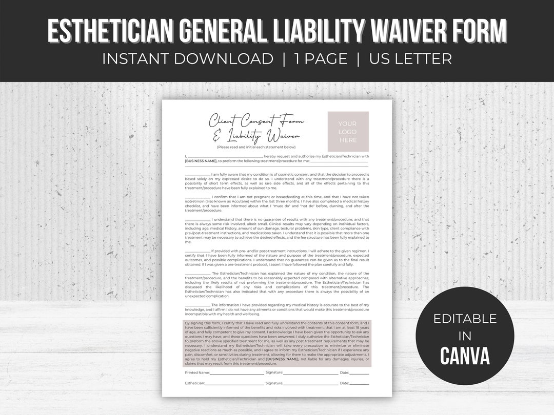Editable Esthetician General Liability and Client Consent Forms ...