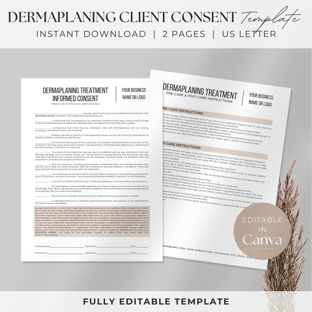 Dermaplaning Client Consent Forms | Editable Esthetician Template ...